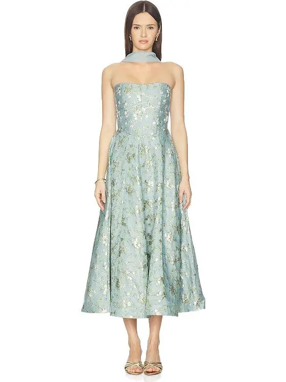 V. CHAPMAN Hazel Dress - Slate Blue Cheverny Brocade
