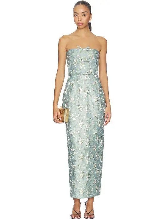V. CHAPMAN Kim Brocade Dress - Slate Blue Cheverny Brocade