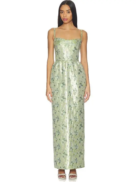 V. CHAPMAN Cheryl Brocade Maxi Dress - Peridot Cheverny Brocade