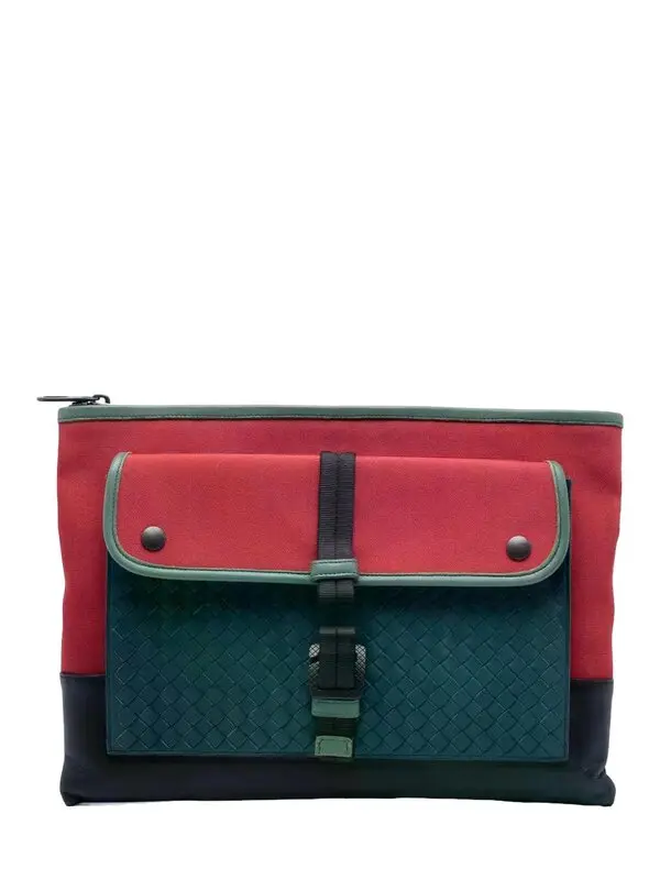 Bottega Veneta Canvas And Nappa Intrecciato Clutch Bag - Red