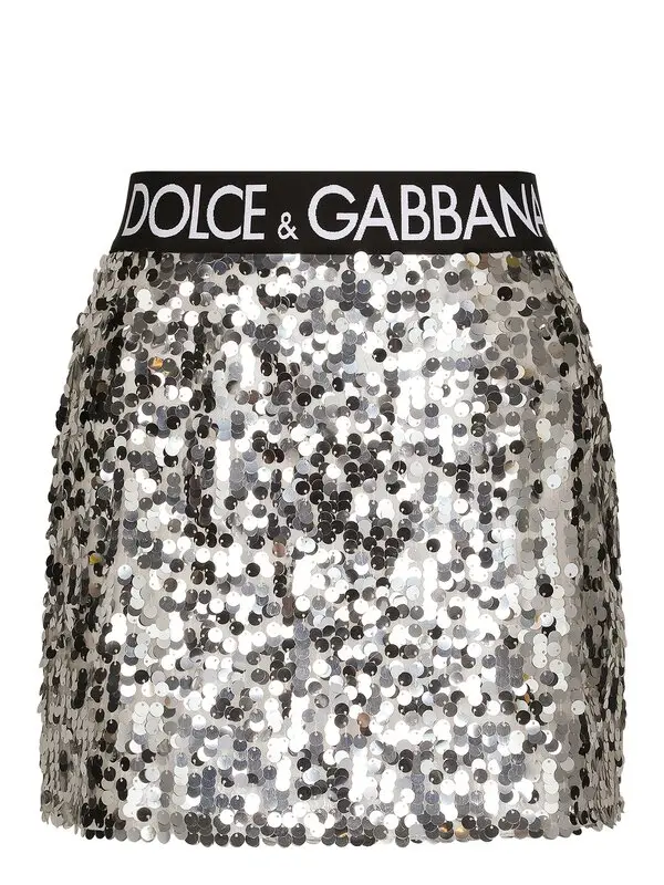 Dolce & Gabbana Sequined Miniskirt With Branded Elastic - Silver