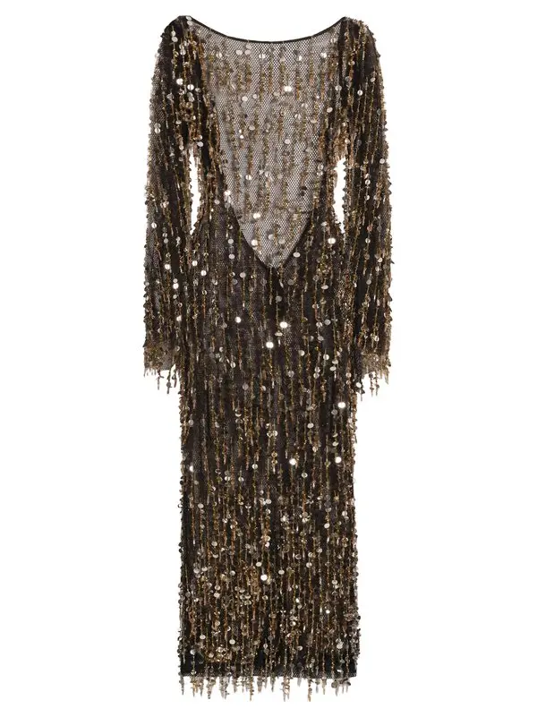 Dolce & Gabbana Long Dress With Fringe And Sequin Embroidery - Multicolor