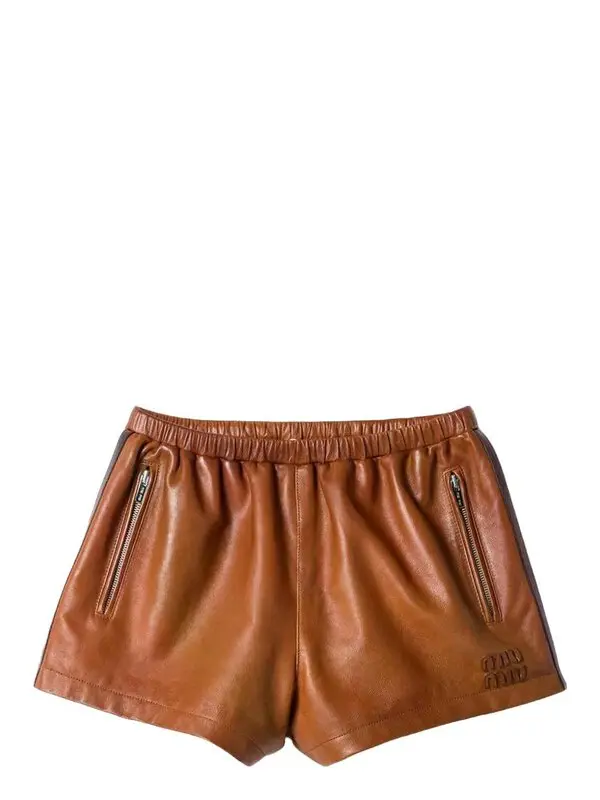 Miu Miu Striped Leather Shorts - Brown