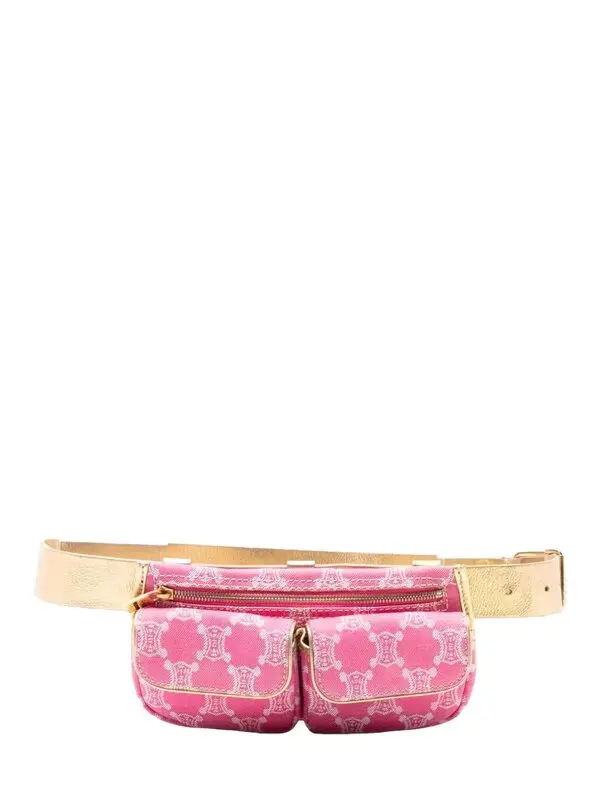 Celine 2000 Macadam Denim Double Pocket Belt Bag - Pink