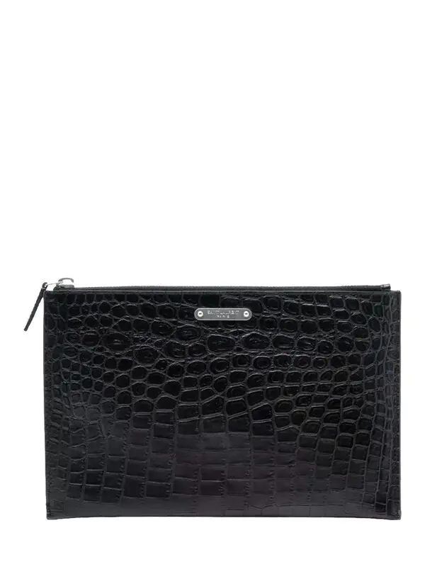 Saint Laurent 2018 Croc Embossed Leather Clutch Bag - Black