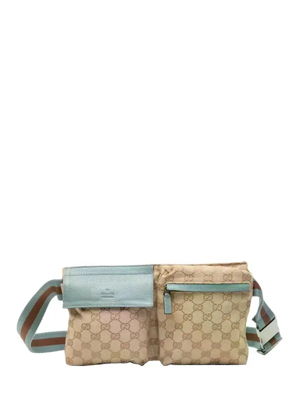 Gucci Gg Canvas Web Double Pocket Belt Bag - Blue