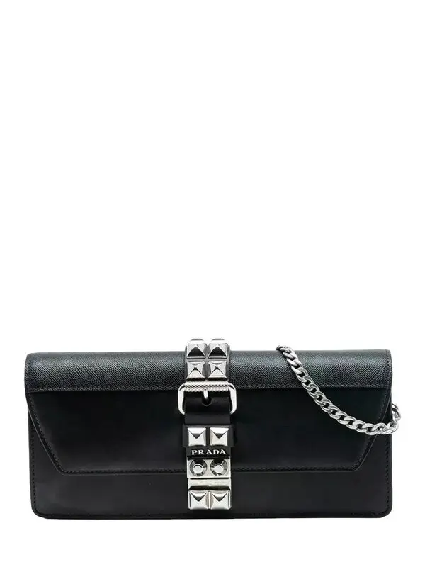 Prada City Calfskin And Saffiano Elektra Clutch With Chain Crossbody Bag - Black