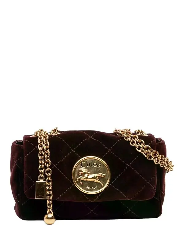 Chloé Small Quilted Velvet Heritage Shoulder Bag - Red
