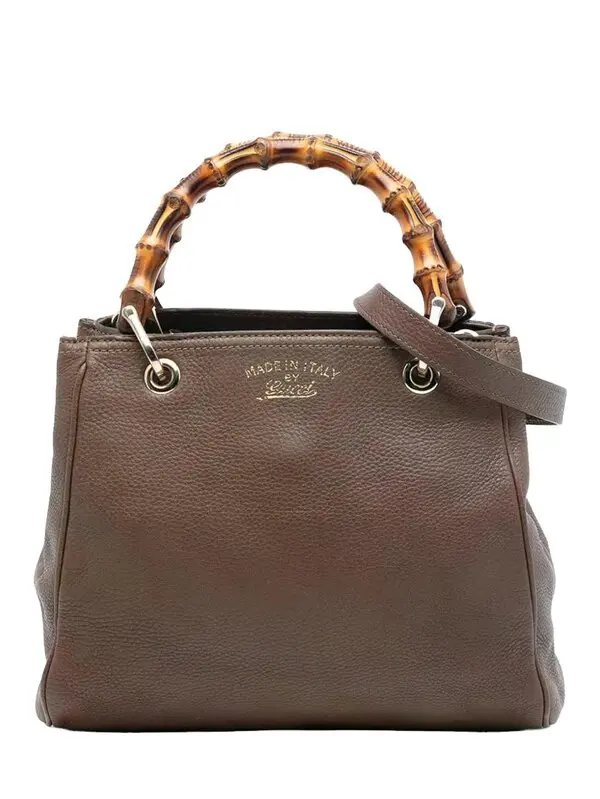 Gucci Small Calfskin Bamboo Shopper Satchel - Brown