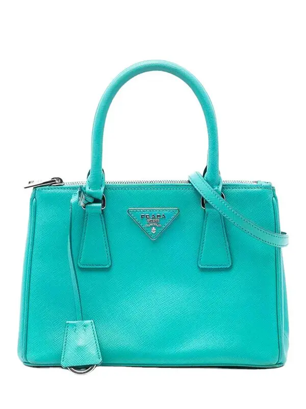 Prada Small Saffiano Lux Galleria Double Zip Satchel - Blue