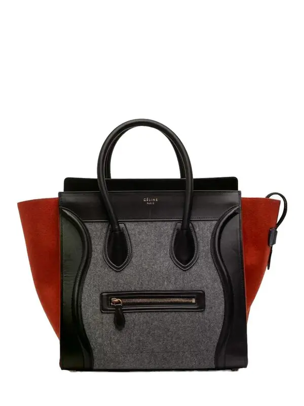 Celine 2014 Mini Tricolor Felt Wool And Calfskin Luggage Tote Bag - Black