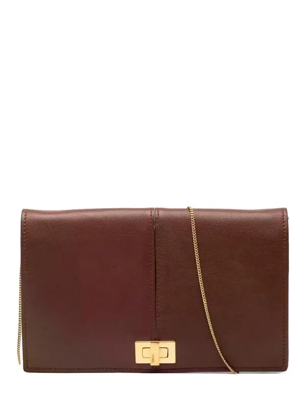 Fendi 2000-2010 Leather Peekaboo Chain Clutch Crossbody Bag - Brown