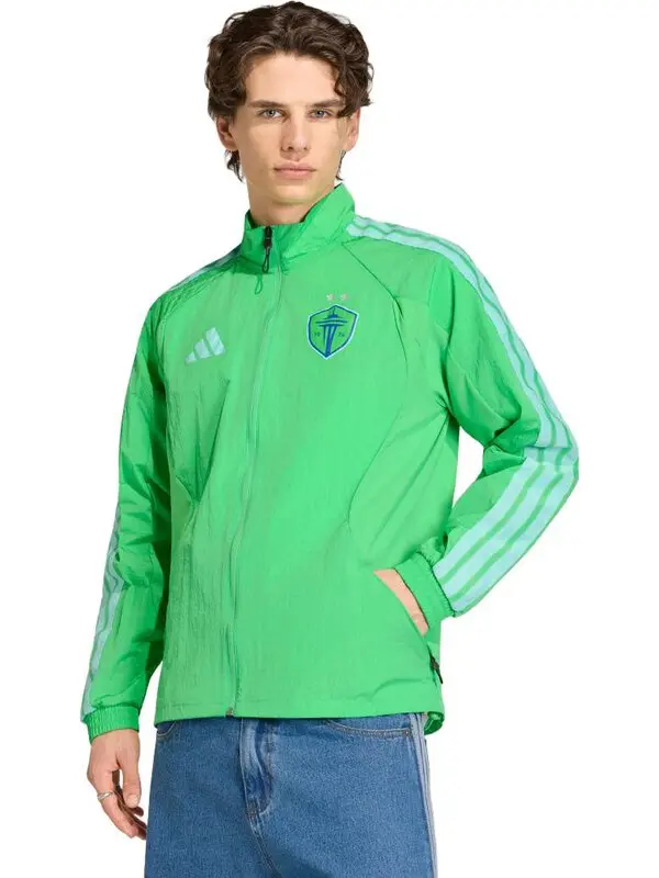 Adidas Seattle Sounders Anthem Jacket - Semi Solar Lime / Energy Aqua