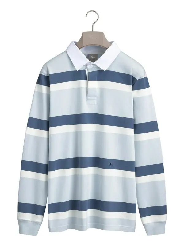 Dior Long-sleeved Polo Shirt - Blue Cotton Jersey With Stripes