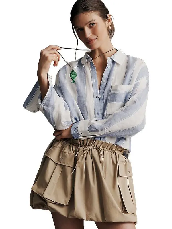 Maeve The Bennet Linen Buttondown Shirt - Blue Stripe
