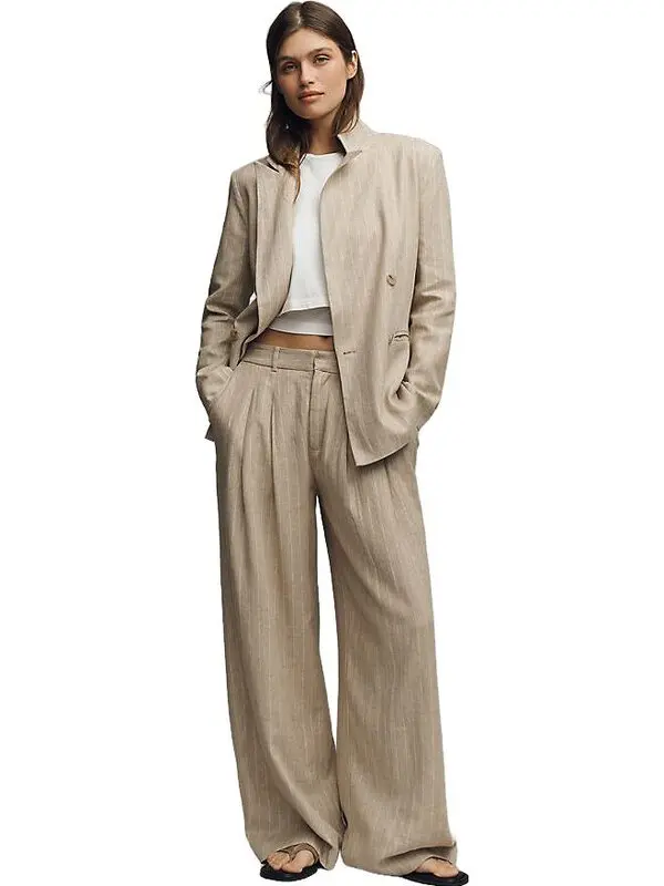 Maeve The Avery Linen Blend Stripe Twill Pants - Natural / Ivory Stripe