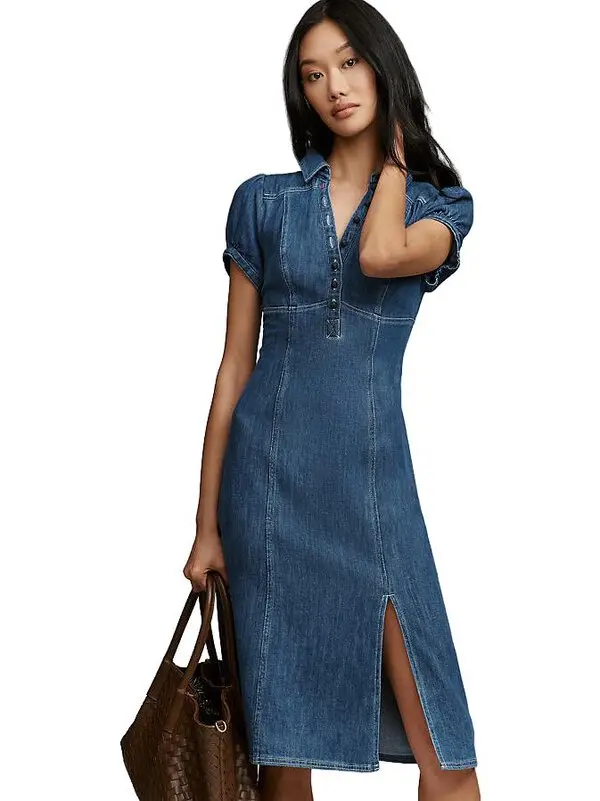 PILCRO Buttondown Denim Midi Dress - Medium Denim