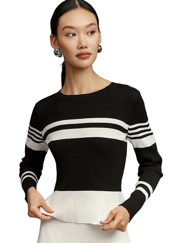 Maeve Striped Long-sleeve Crew-neck Sweater - Black & White Pattern