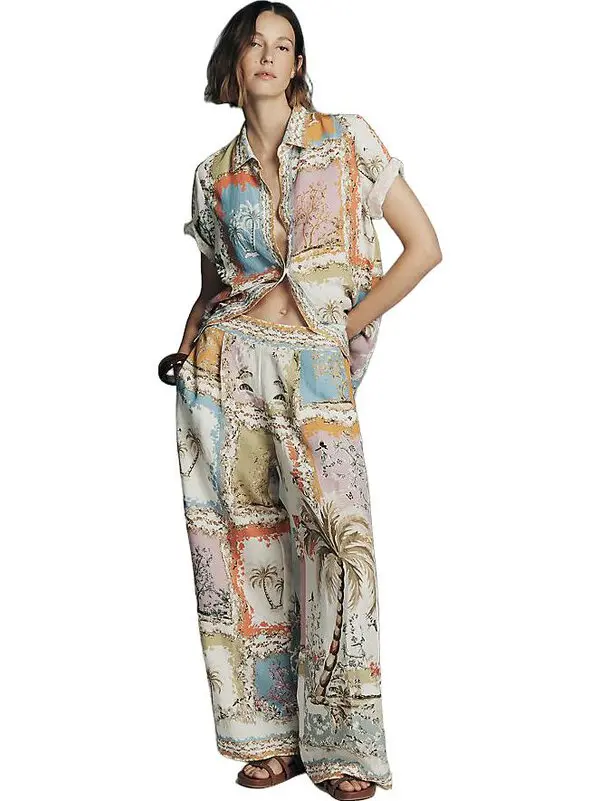 RANNA GILL Tropical Print Wide-leg Pants - Palm Beach