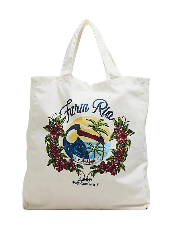 Farm Rio Graphic Cotton Tote Bag - Red Floral
