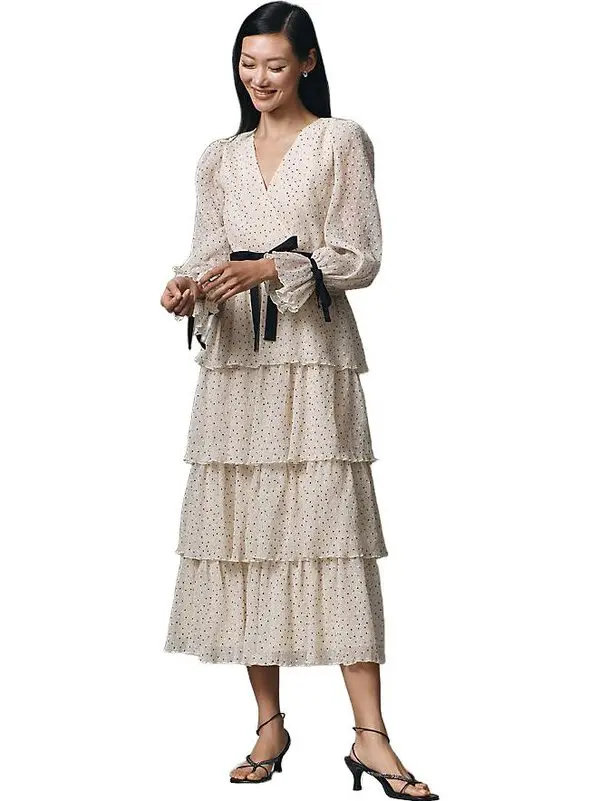 AROSE STUDIO Long-sleeve Tiered Midi Dress - Cream