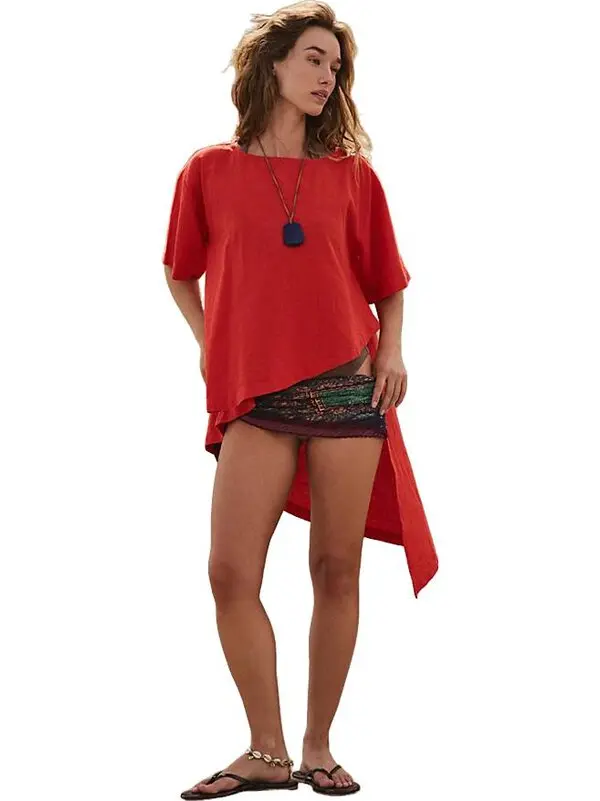 Free People Cotton-linen Top With Asymmetrical Hem - Cherry Tomato