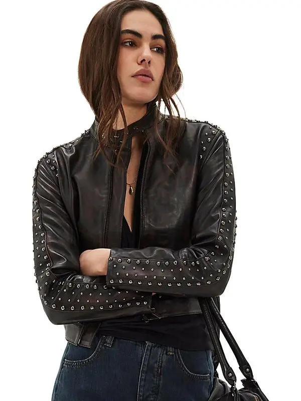 UNDERSTATED LEATHER Studded Racer Jacket - Black