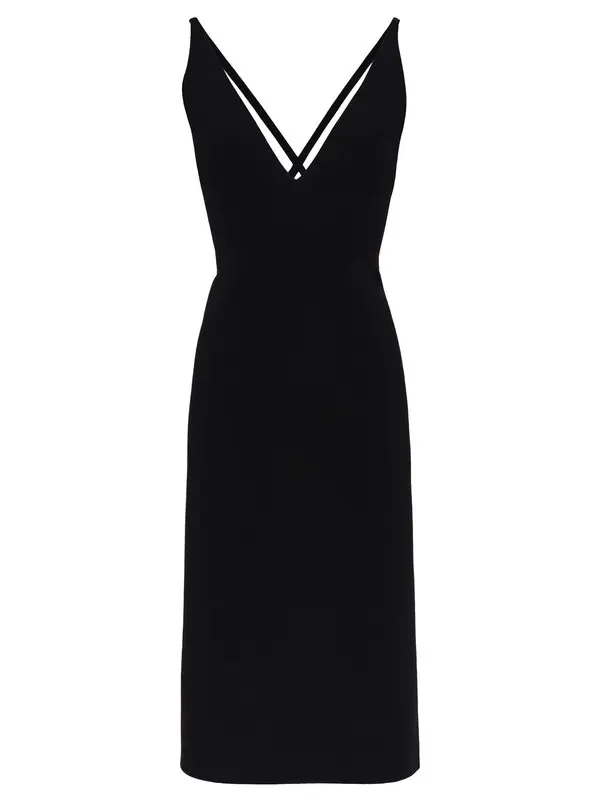 Magda Butrym Wool Midi Dress With V-neck And Strappy Detail - Black