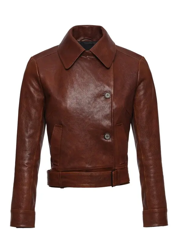Magda Butrym Funnel Neck Sheep Leather Jacket - Brown