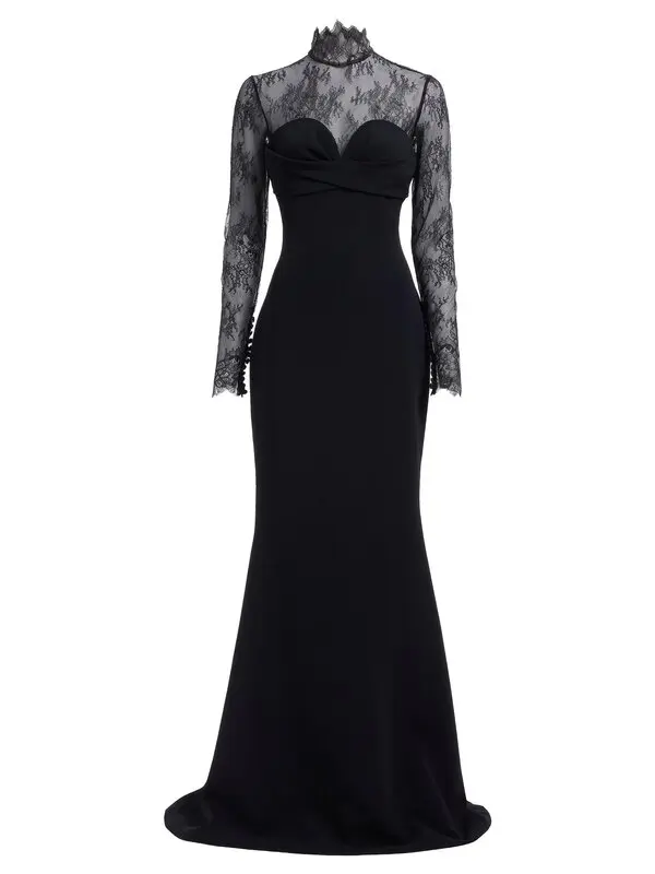 Elie Saab Long-sleeve Cady-lace Gown - Black
