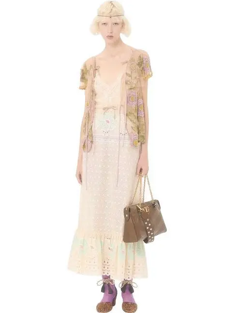 Valentino Garavani Sangallo Midi Dress With Fleur A Jours Fiori - Yellow
