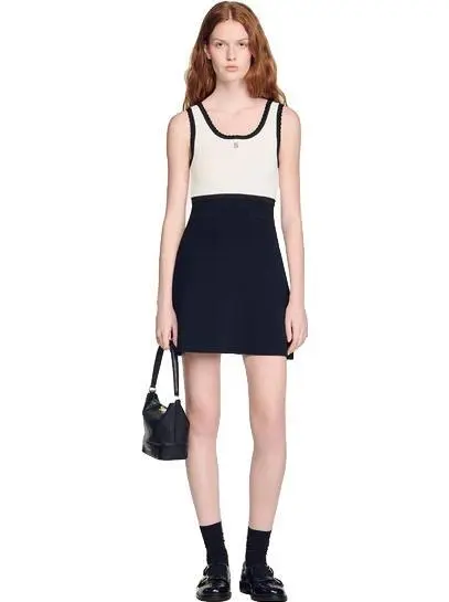 Sandro Two-tone Knit Mini Dress With Straps - Black
