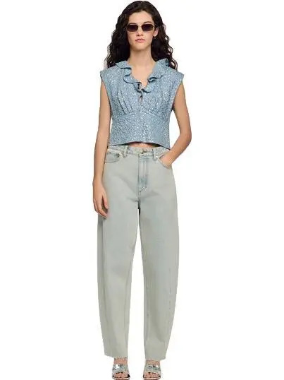 Sandro Sequined Crop Top - Blue