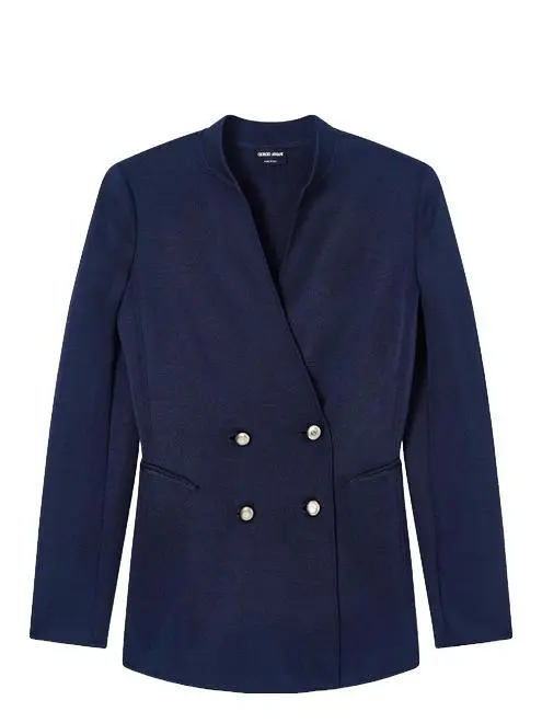 Giorgio Armani Silk Knit Double-breasted Jacket - Blue