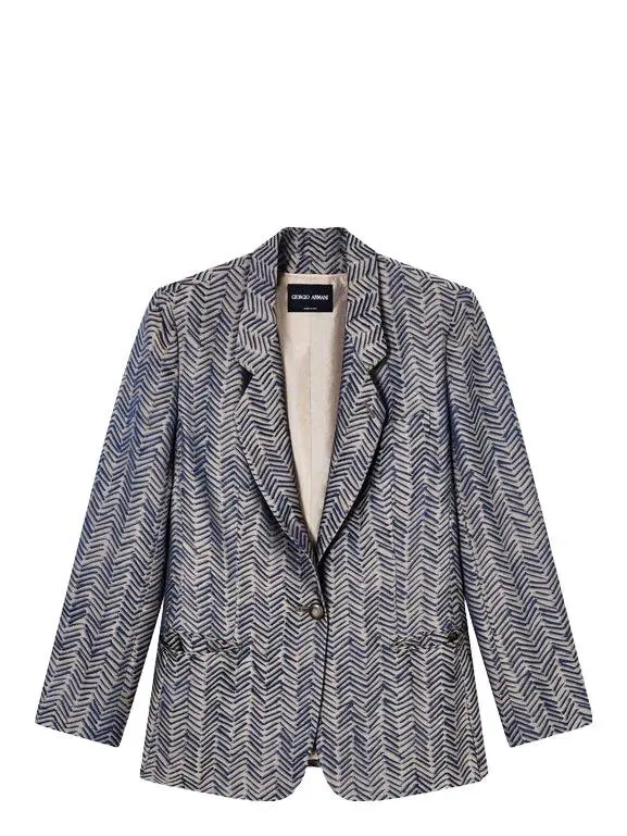 Giorgio Armani Single-breasted Viscose Jacquard Jacket - Blue
