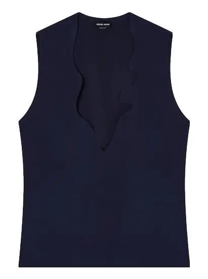 Giorgio Armani Technical Cady Top With Shaped Neckline - Blue