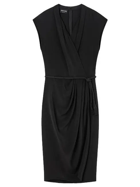 Giorgio Armani Long Dress In Silk-blend Crêpe - Black