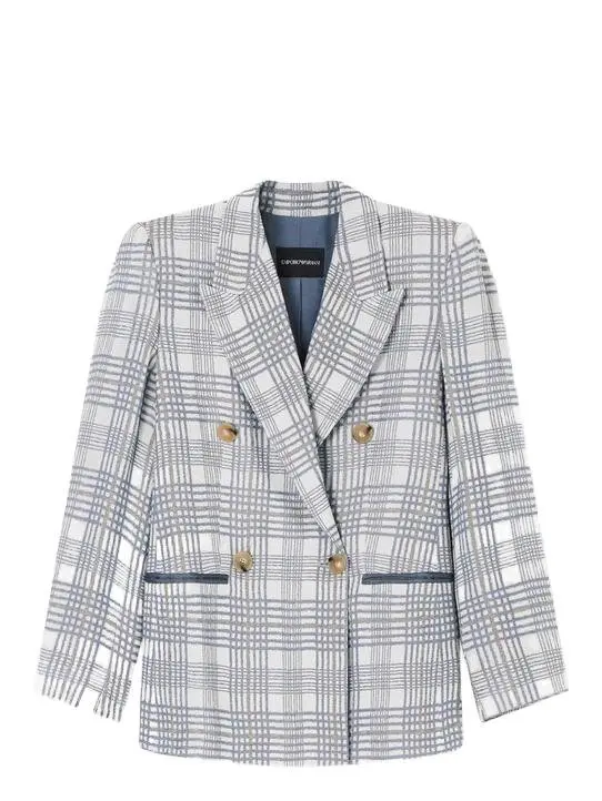 Emporio Armani Jacquard Double-breasted Blazer - Blue