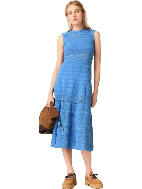 Maje Pointelle Knit Maxi Dress - Blue