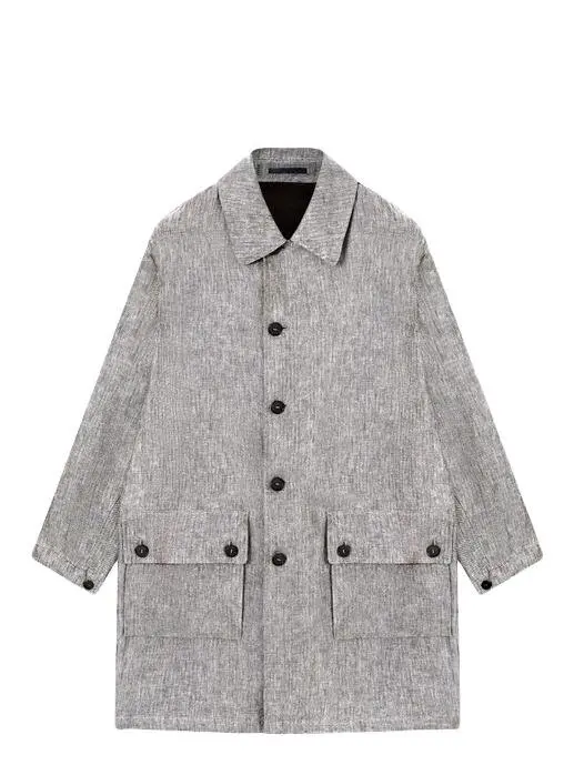Giorgio Armani Mélange Linen Pea Coat - Natural