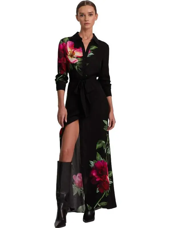 Alice + Olivia Printed Maxi Shirt Dress - Black