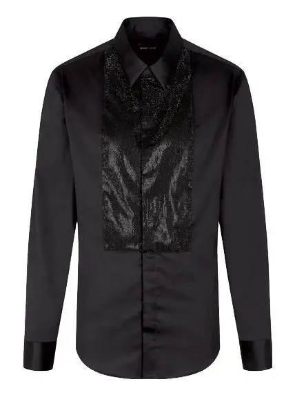 Giorgio Armani Giorgios Satin Shirt With A Rhinestone Detail - Black