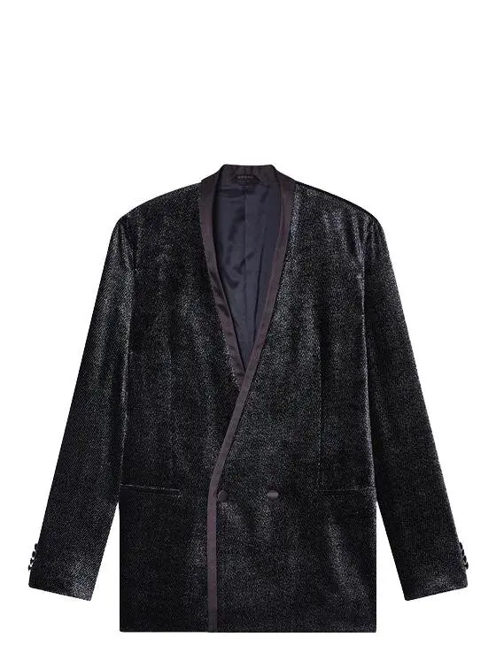 Giorgio Armani Double-breasted Micro Devoré Velvet Tuxedo Jacket - Blue