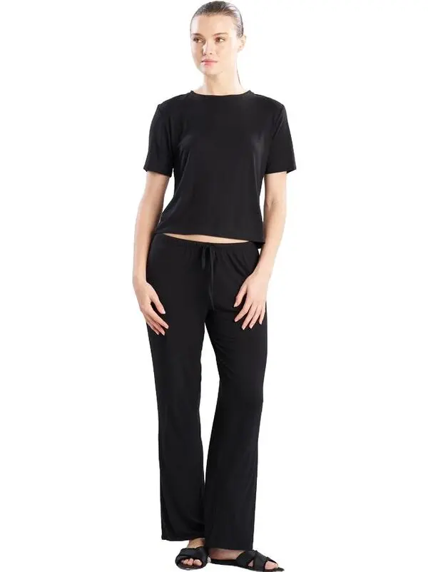 Natori Feathers Essentials Lenzing Ecovero Viscose Crew Neck Pj Set - Black