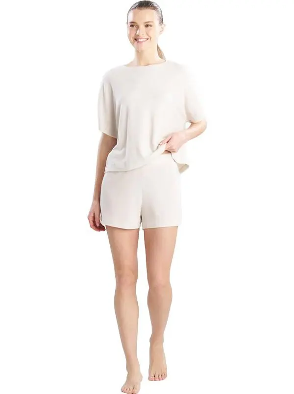 Natori Mila Waffle Banded Shorts - Neutral / White