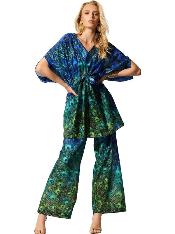 Natori Peacock Cotton Voile Pants - Floral / Multicolor