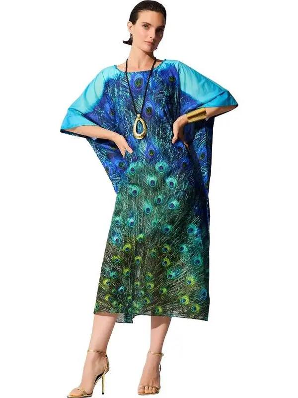 Natori Cotton Voile Beaded Caftan - Floral / Multicolor