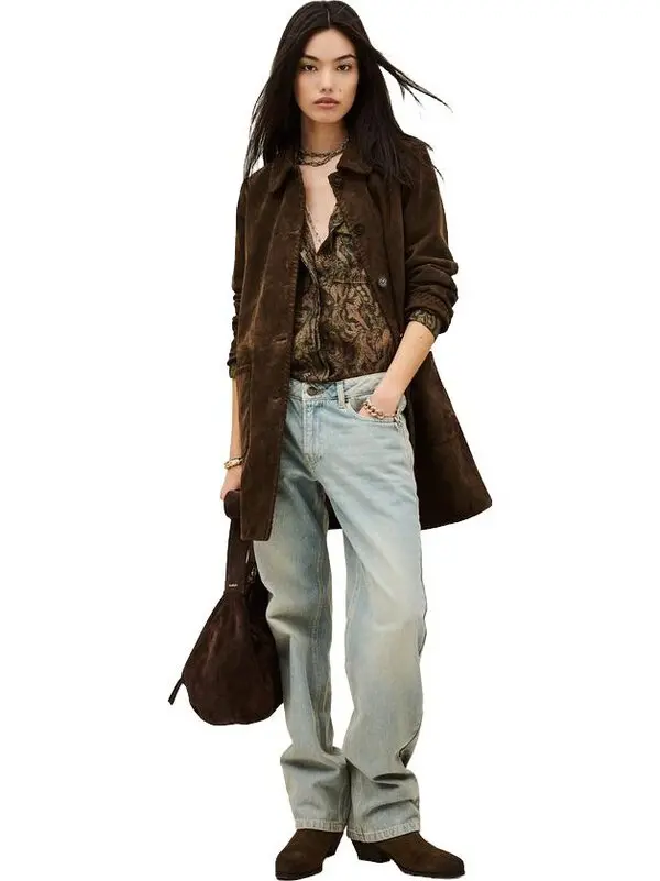 Ba&sh Maena Long Suede Coat - Brown