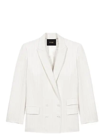 Maje Relaxed-fit Double-breasted Lyocell-blend Blazer - White