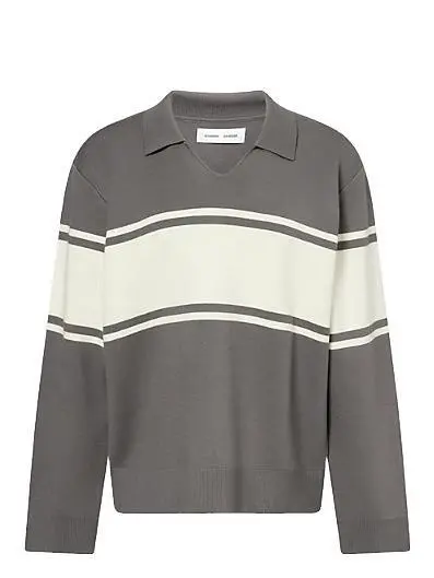 SAMSOE SAMSOE Saanne Striped Knitted Polo Top - Gunmetal Wide